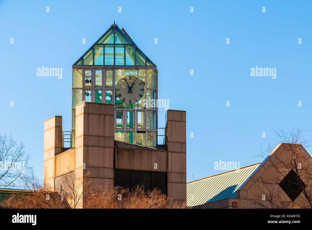 The clock tower of Fulton County Emergency Communications in sunny ...
