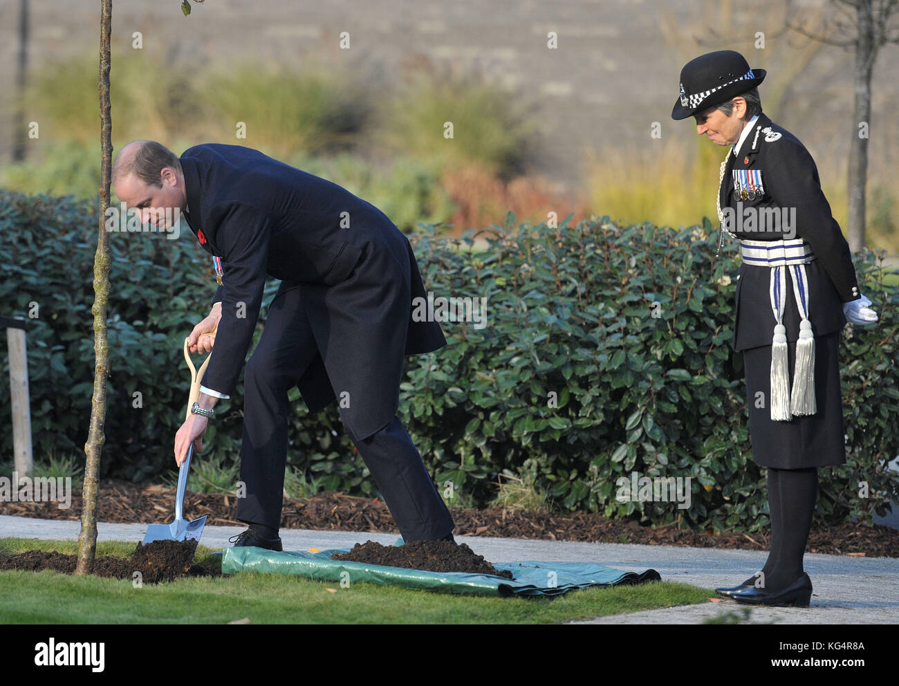 The Duke of Cambridge helps to plant a tree, in commemoration of his ...