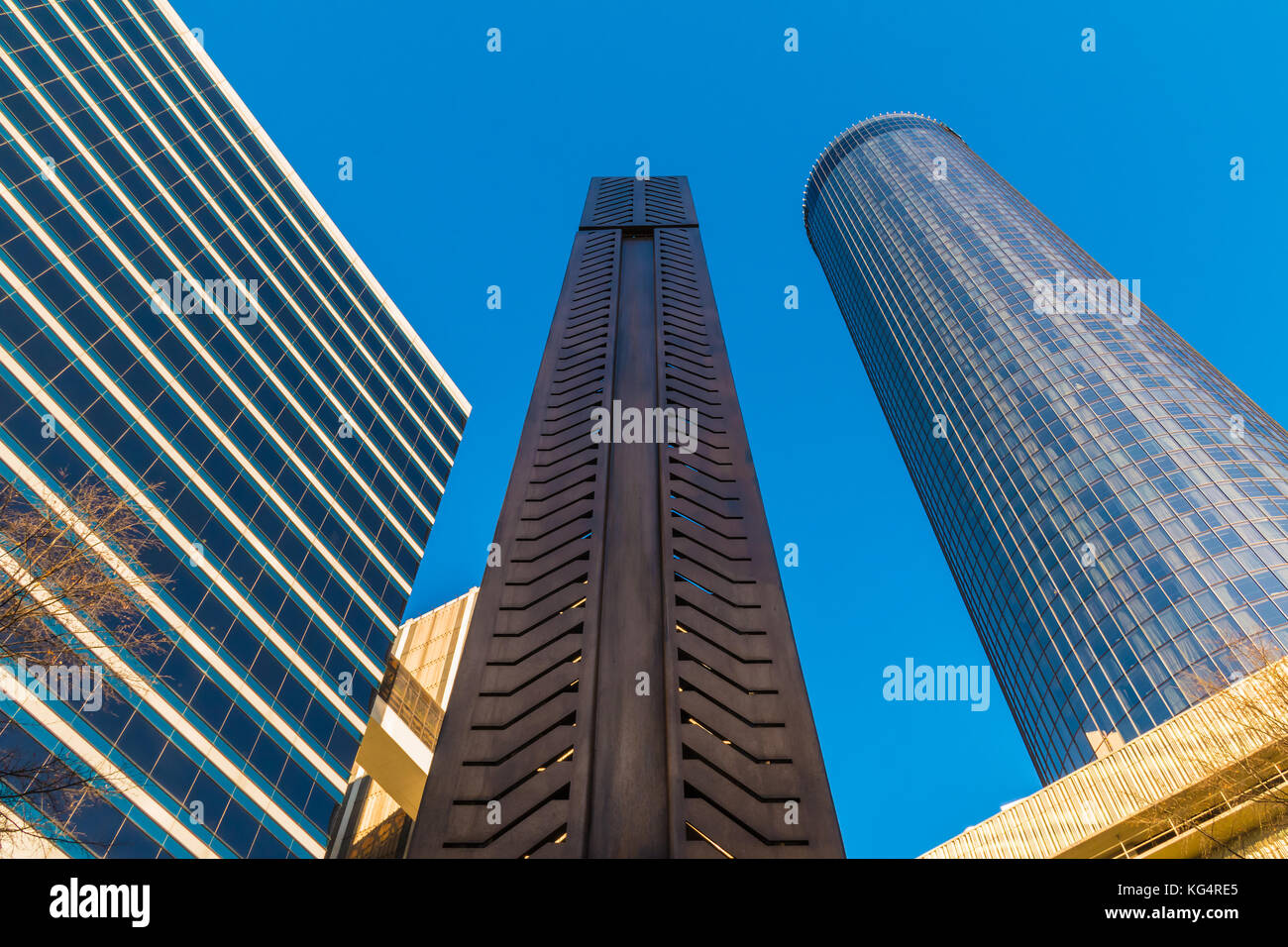 Bottom view of the skyscrapers and the Andrew Young Obelisk on the ...