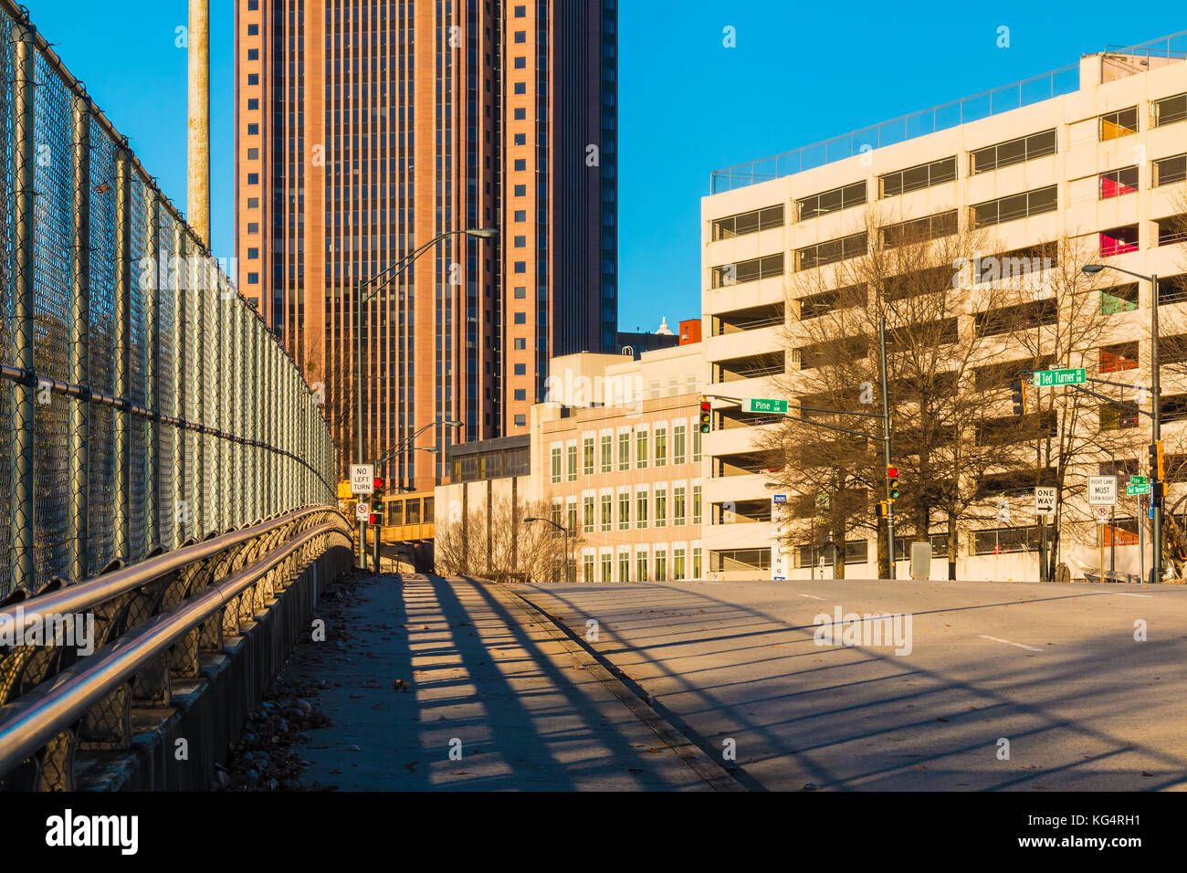 View of office and parking buildings from the bridge on the Spring ...