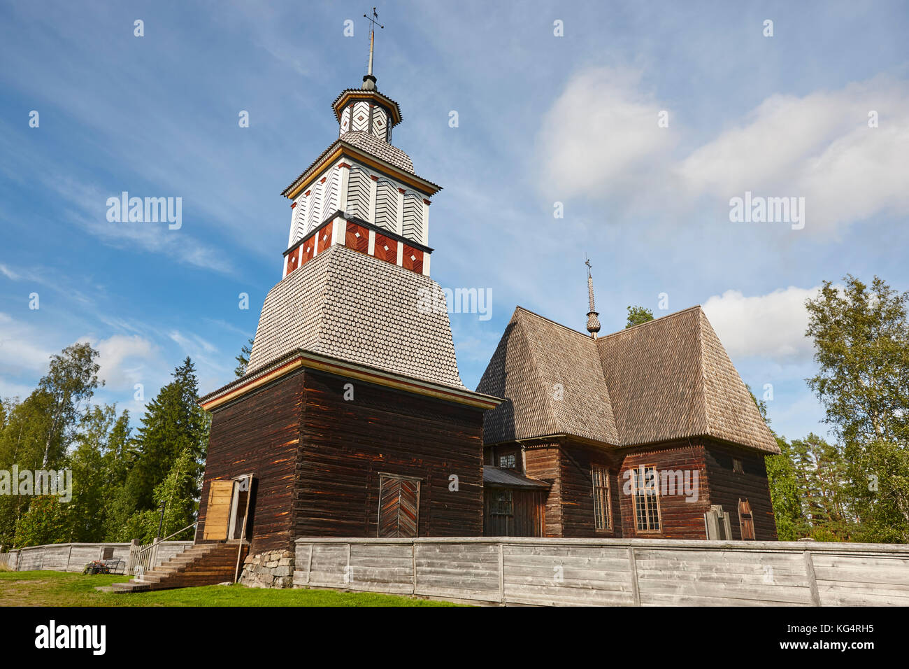 Traditional wooden church in Finland. Petajavesi. Finnish cultural ...