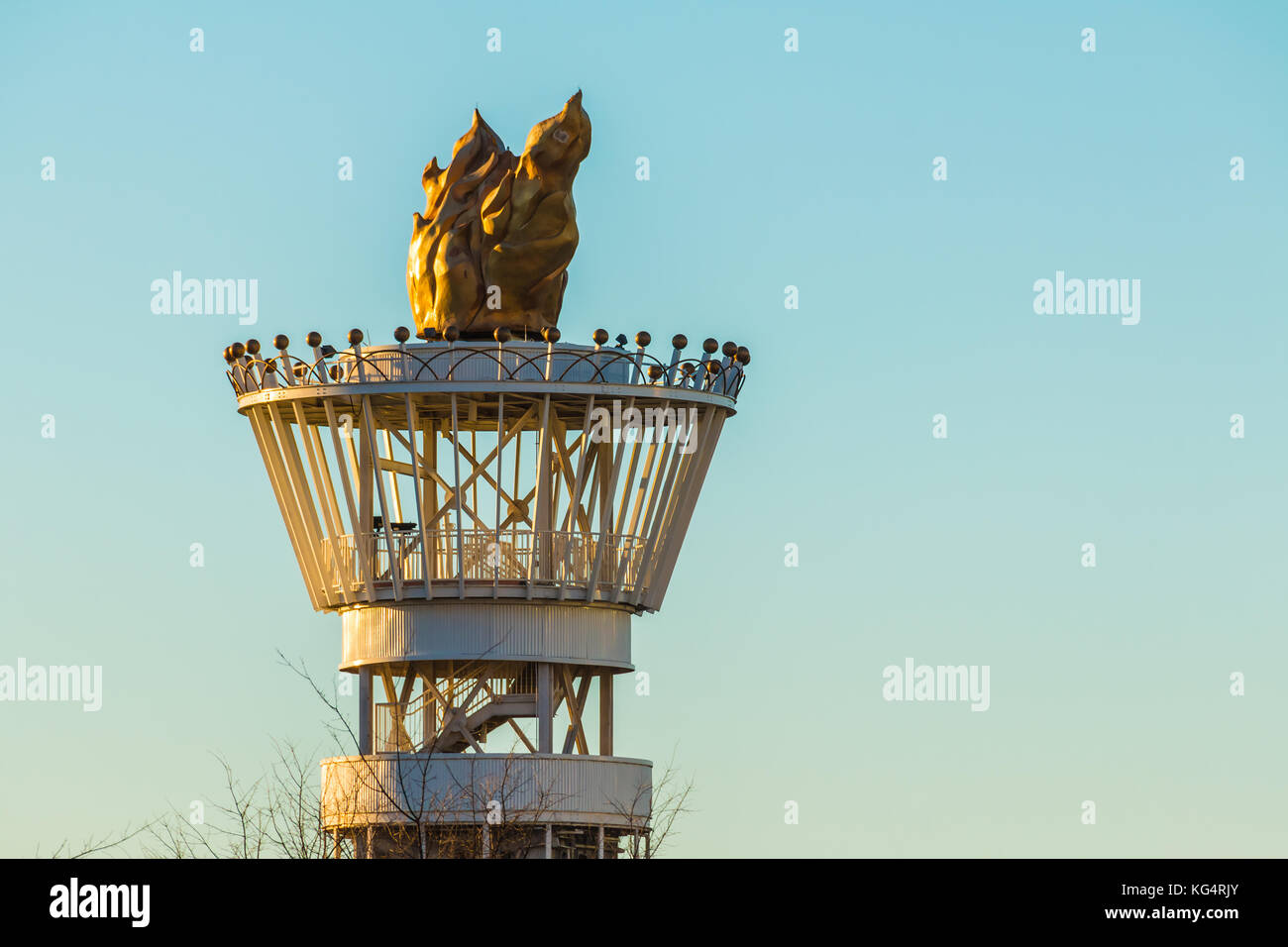 Atlanta Olympic Torch Tower closeup on the background of clear sky at ...