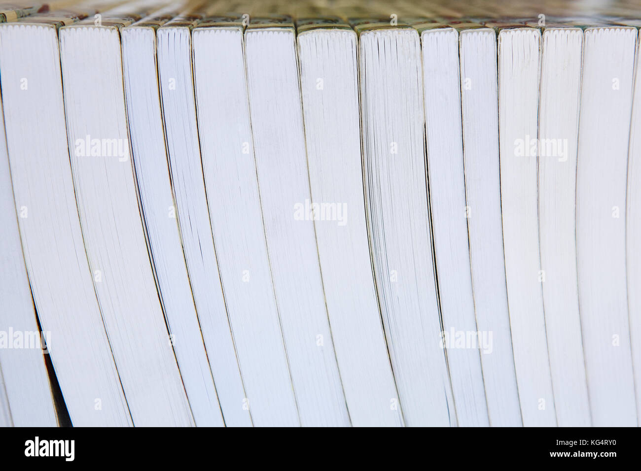 Stacked books. White pages background. School education. Horizontal ...