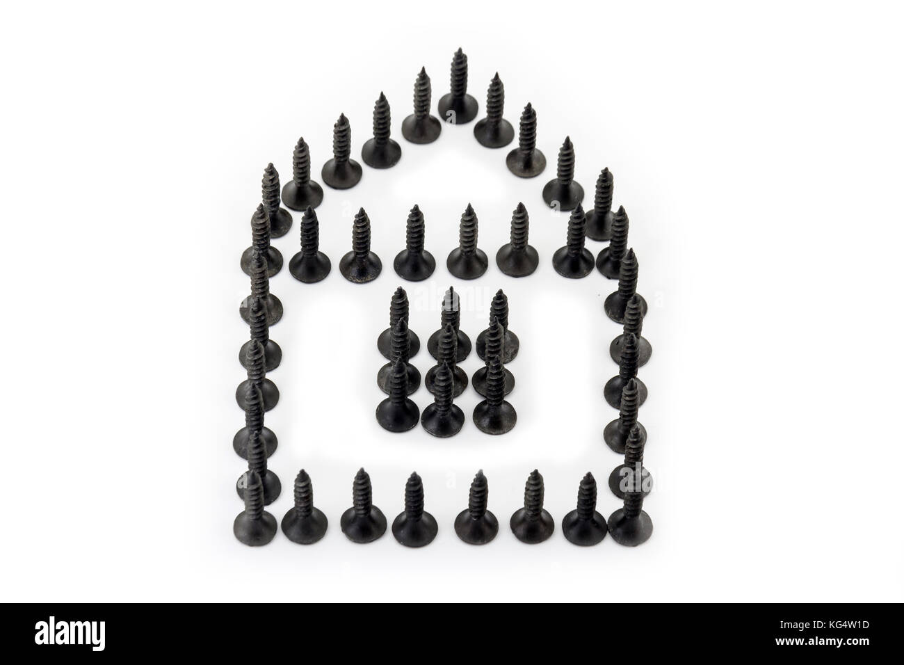 House drawing with Oxidized self-tapping screw isolated on white ...