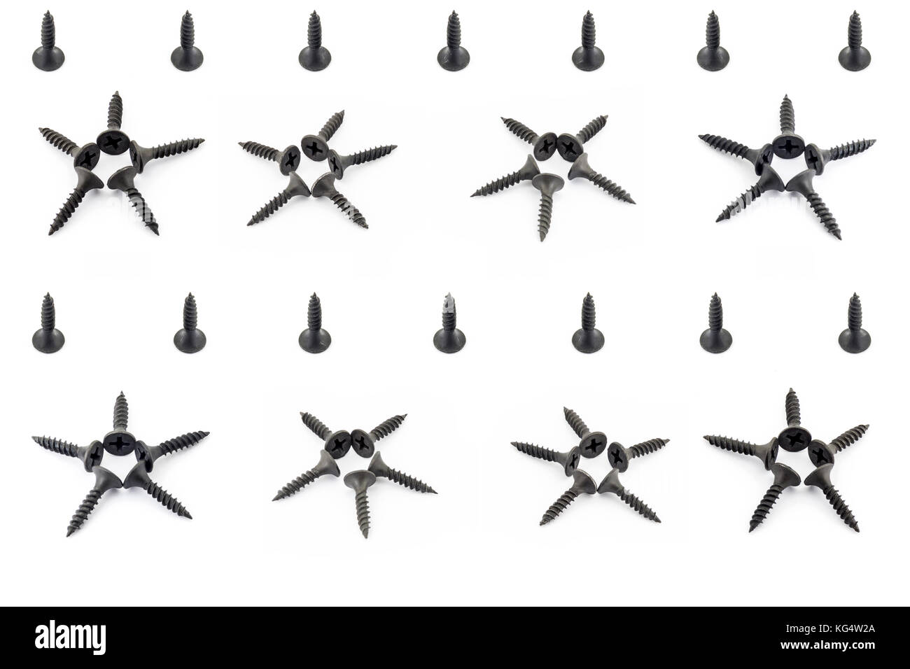 Background pattern five-pointed stars and lines of isolated screws with ...
