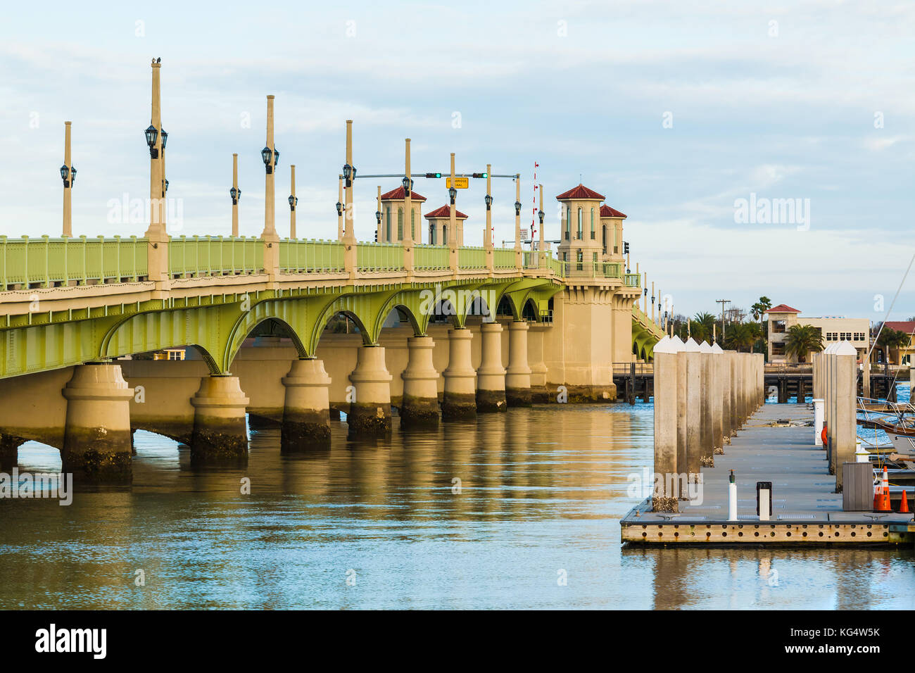 View of the Bridge of Lions and pier from the shore, Saint Augustine ...