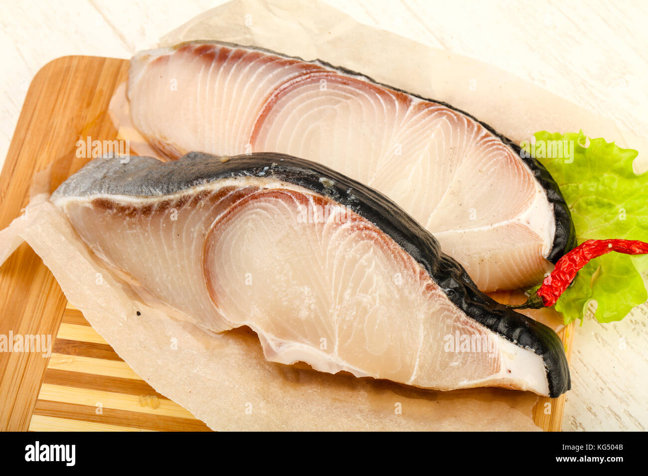 Raw juicy shark steak ready for grill Stock Photo - Alamy
