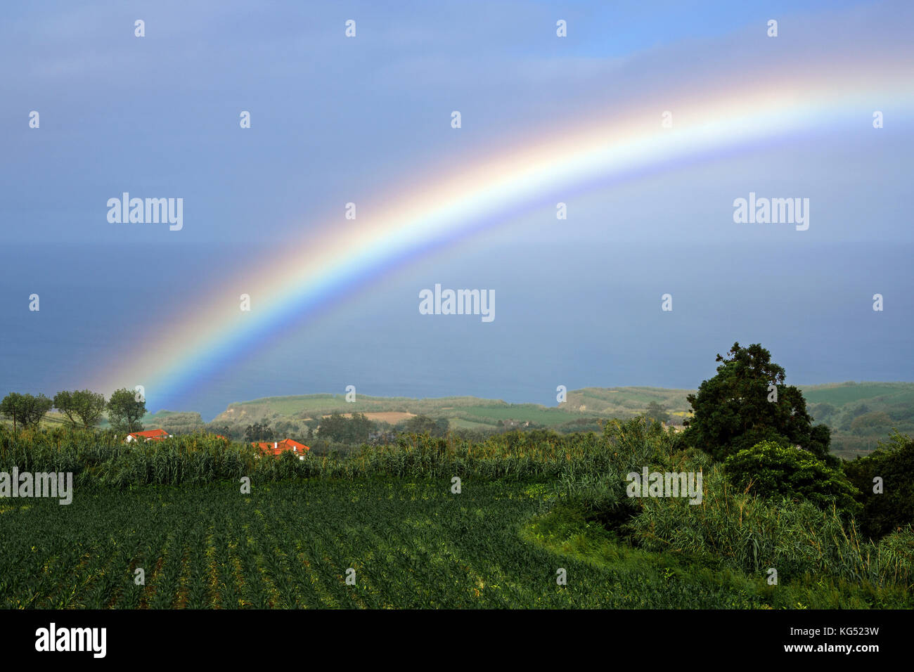 Rainbow at Ginetes, island of Sao Miguel, Azores, Portugal Stock Photo ...