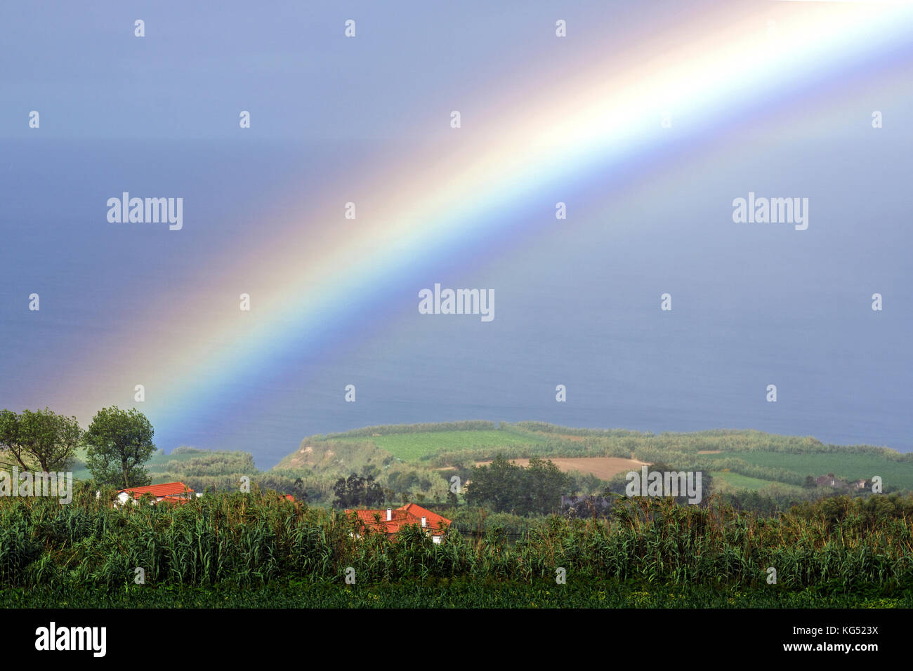 Rainbow at Ginetes, island of Sao Miguel, Azores, Portugal Stock Photo ...