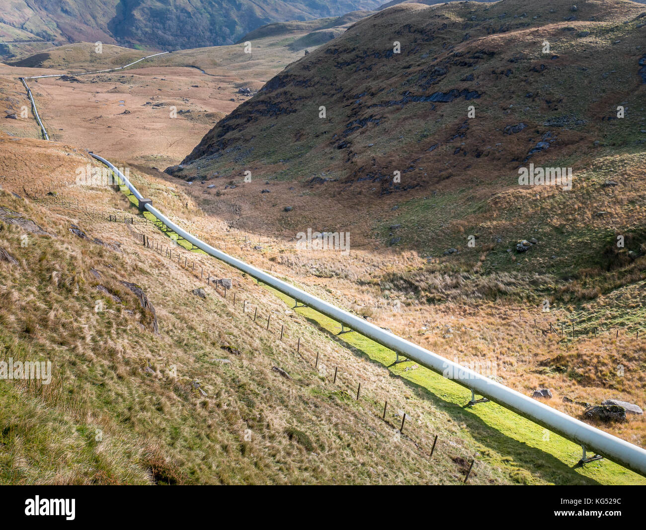 Two km water pipeline (for hydro-electric power) from llyn Llydaw to Cwm Dyli on mount Snowdon ...