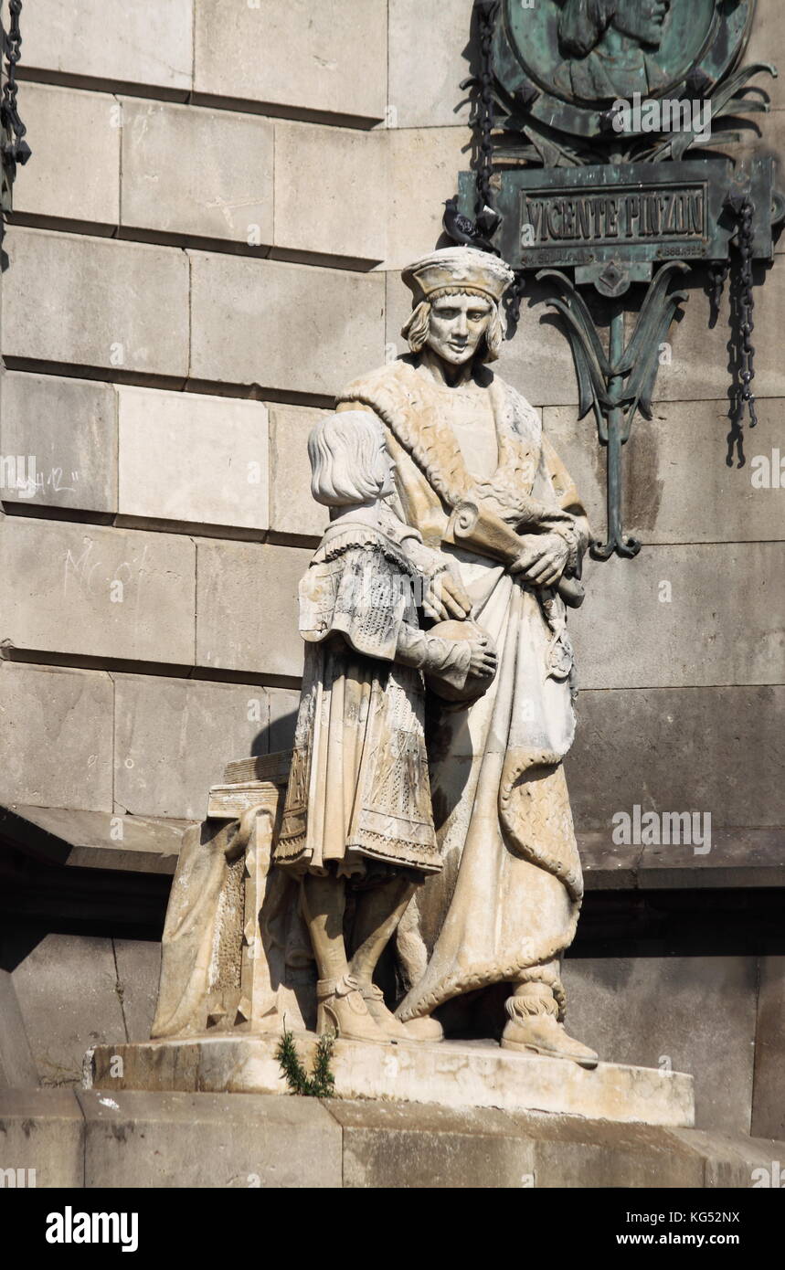 Statue of Vicente Pinzon in the Columbus Column. Barcelona, Spain Stock ...