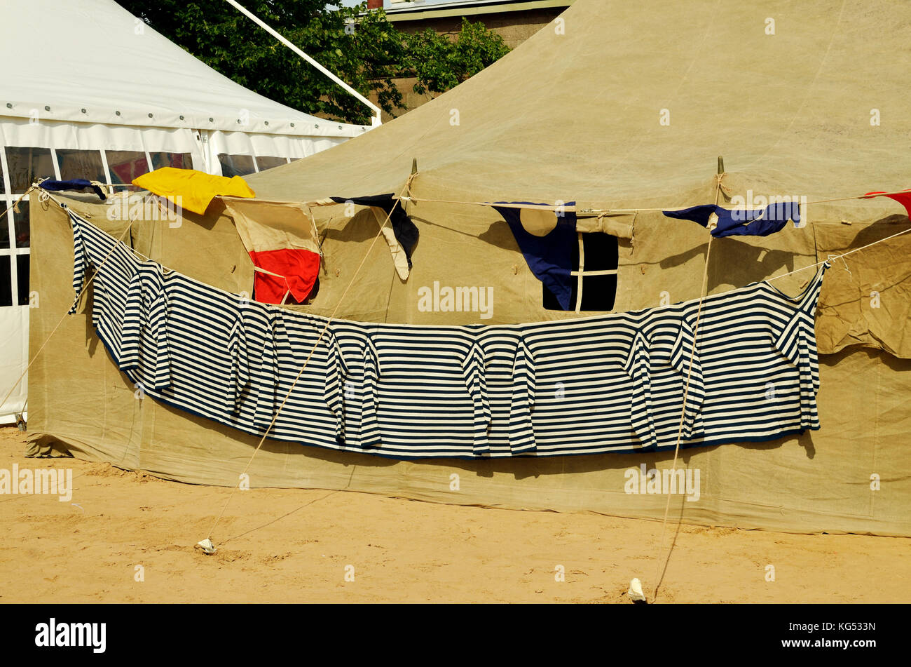 Marine shirts hanging on the clothesline moving in the wind Stock Photo ...