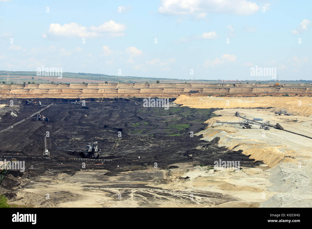 open pit coal mine with excavators and machinery mining industry Stock ...