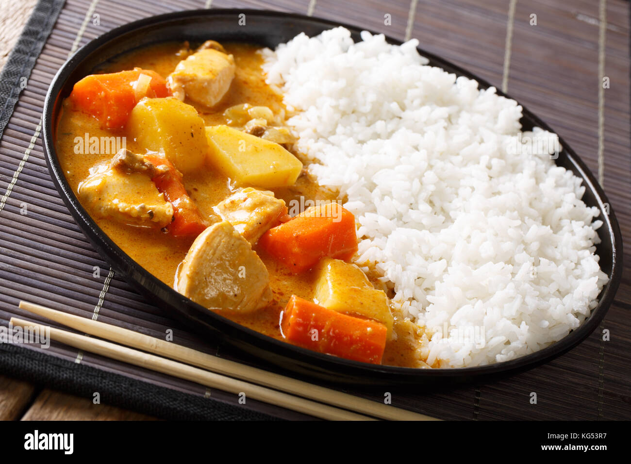 Spicy curry and rice close-up on a plate in Japanese style. horizontal ...