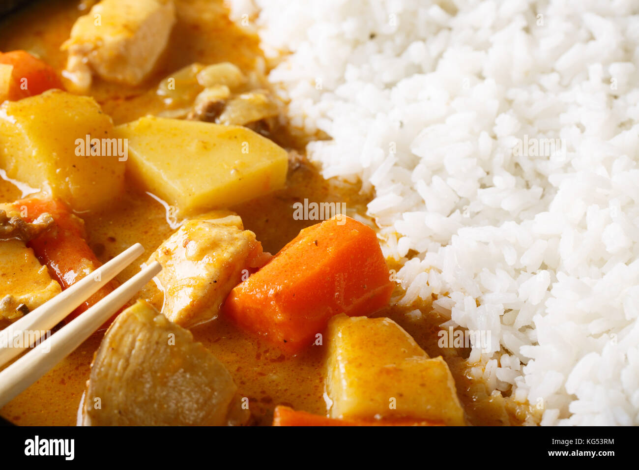 Japanese curry with rice (Kare raisu) macro. horizontal background ...