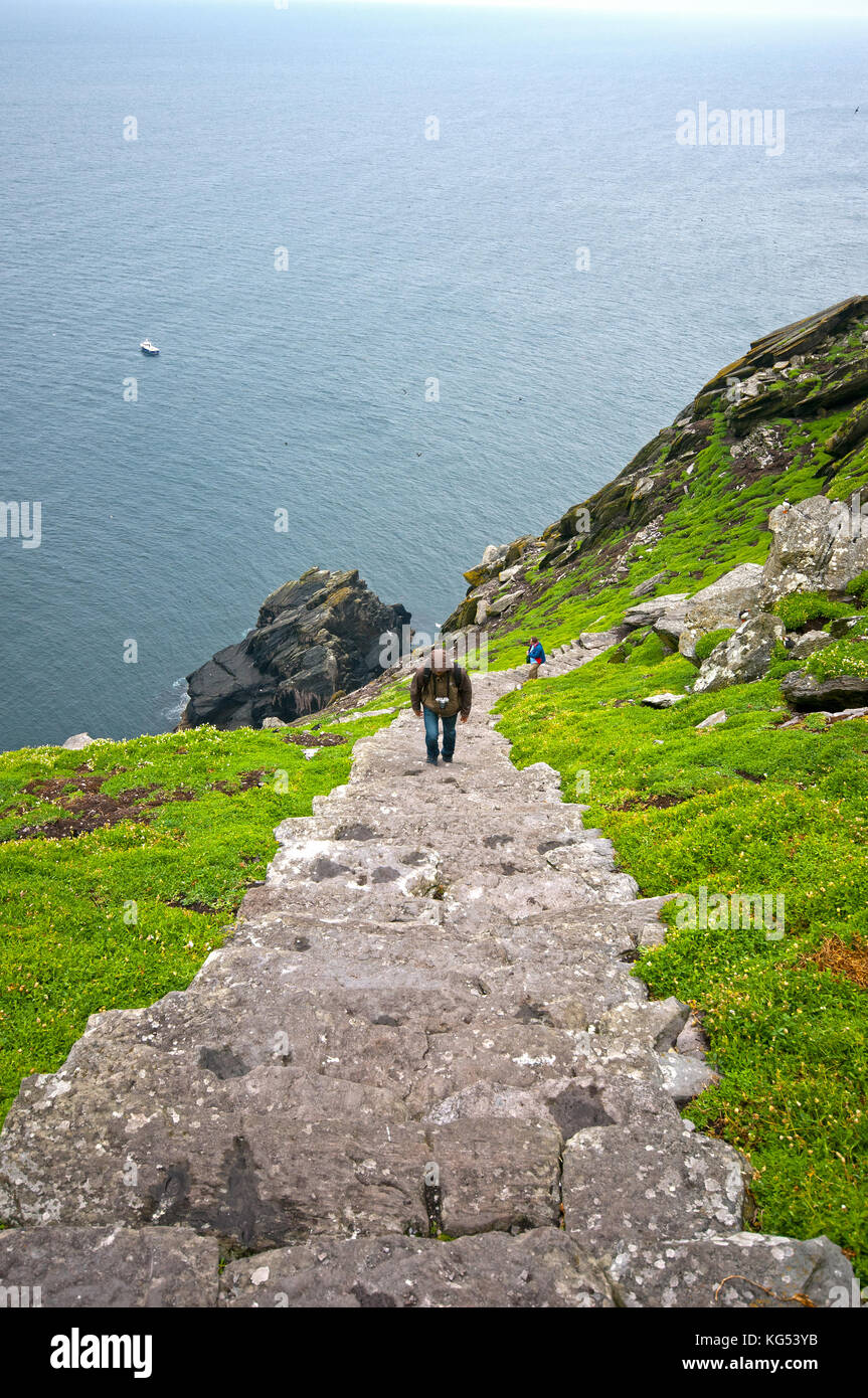 People hiking in Skellig Michael Island, County Kerry, Ireland Stock ...