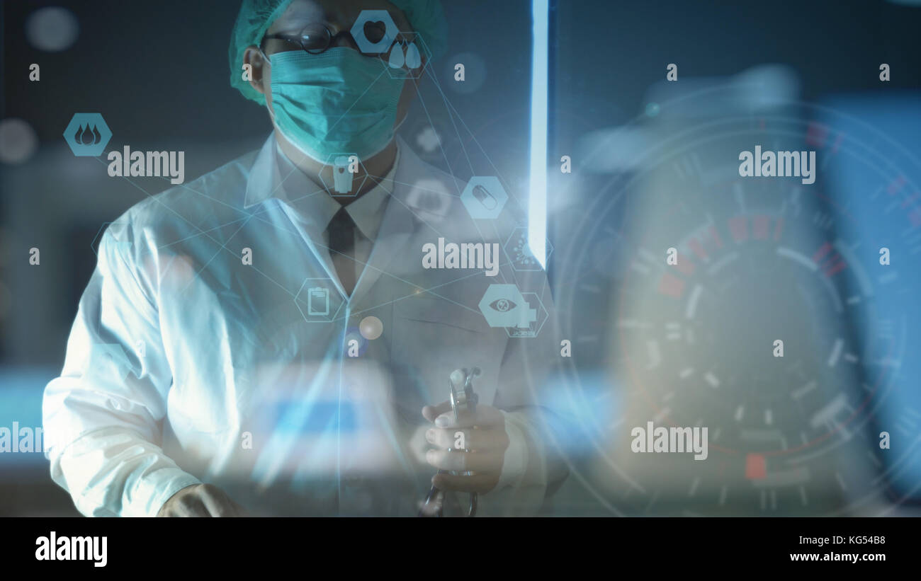 Medical technology concept,smart doctor hand working with modern ...