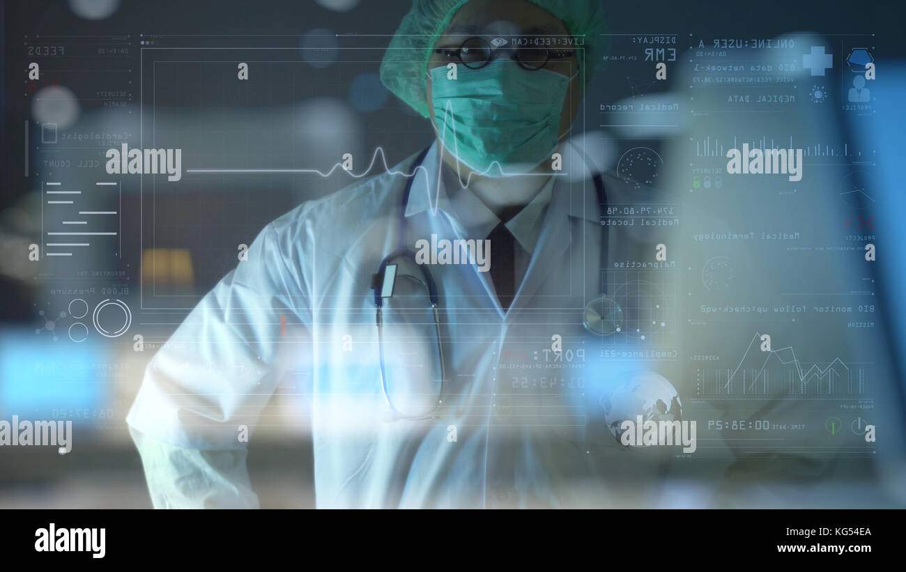 Medical technology concept,smart doctor hand working with modern ...