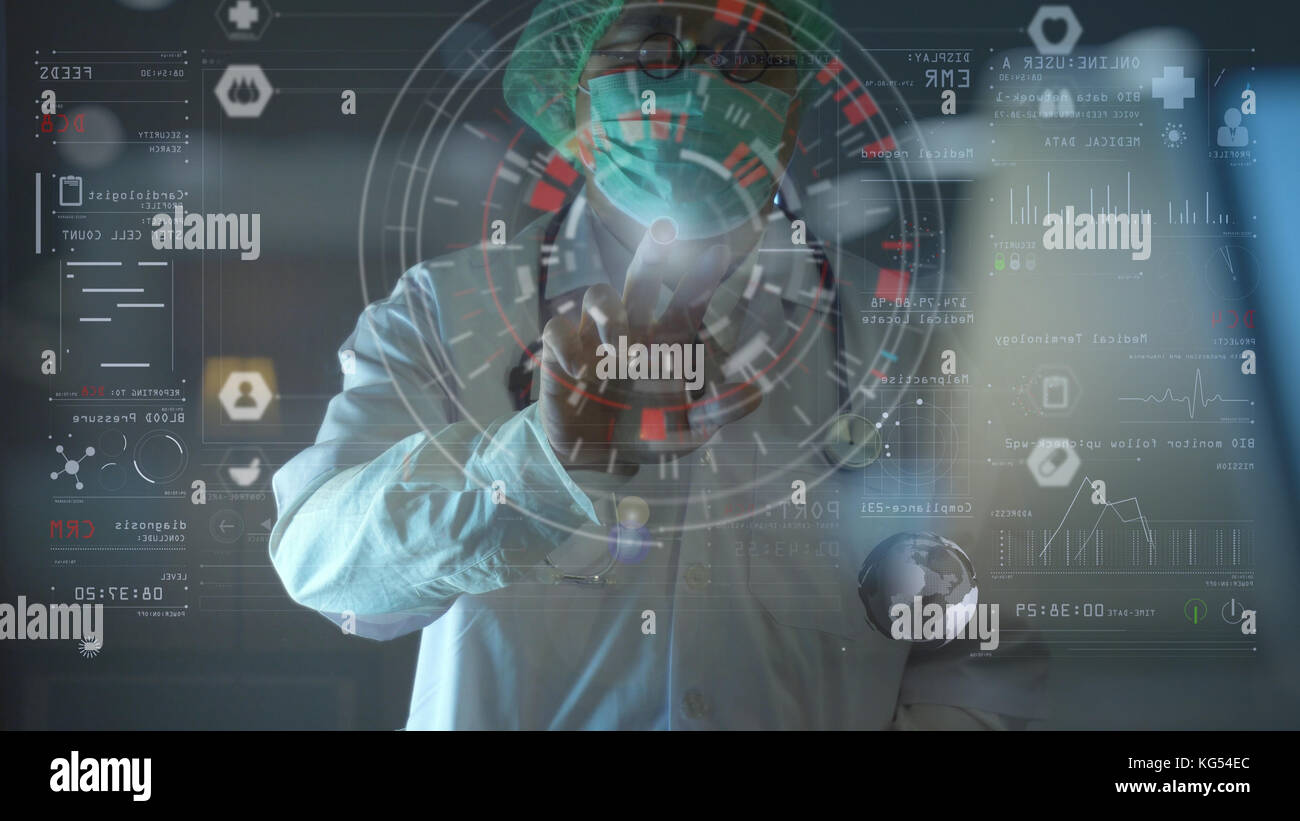 Medical technology concept,smart doctor hand working with modern ...