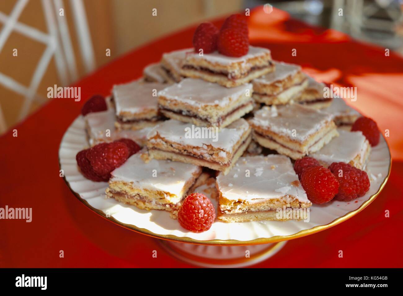 Close-up of Latvian Alexander Cake Christmas holiday cookies, plated on ...