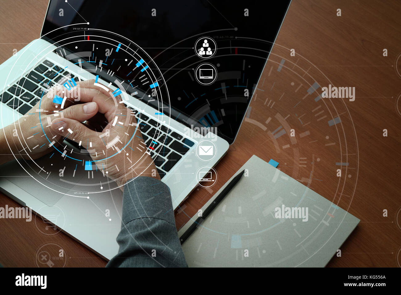 businessman hand working with modern laptop computer in modern office ...