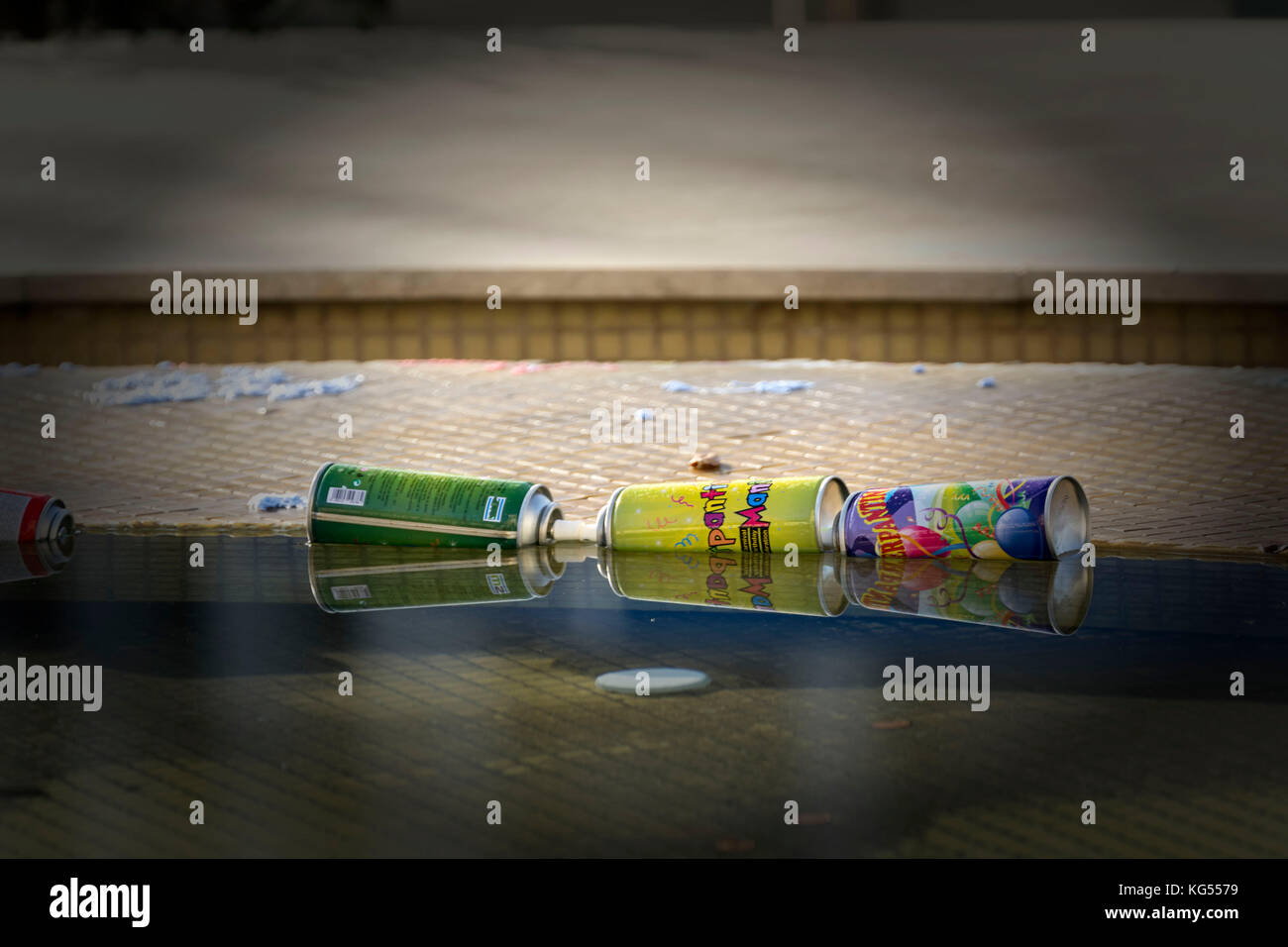 Three crazy string cans in the fountain, Paphos Stock Photo - Alamy