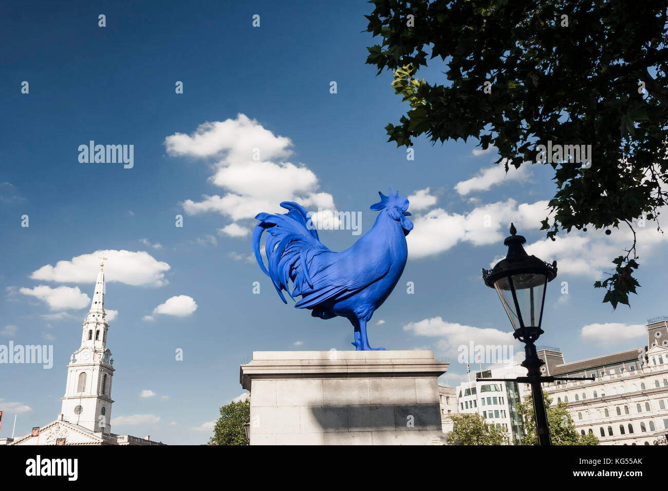 Blue cockerel on plinth, Trafalgar Square, England Stock Photo - Alamy