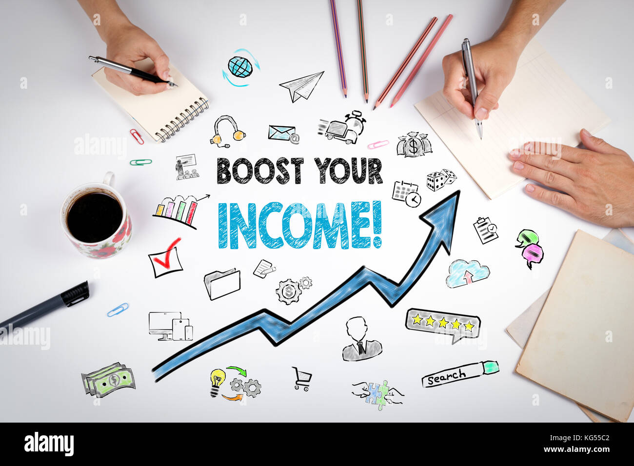 boost your income Concept. The meeting at the white office table Stock ...