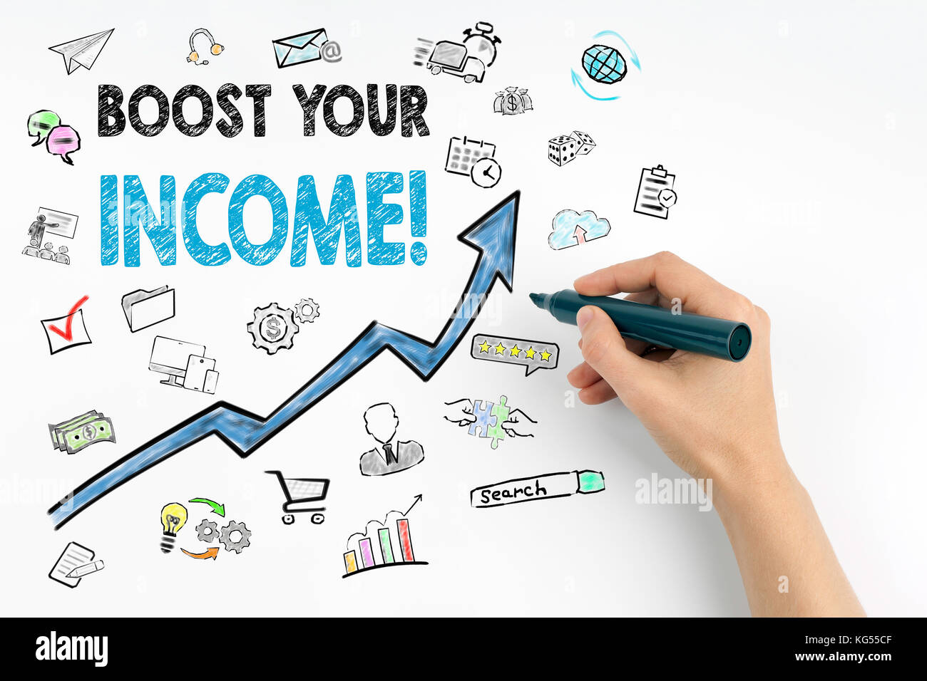 boost your income Concept. Hand with marker writing Stock Photo - Alamy