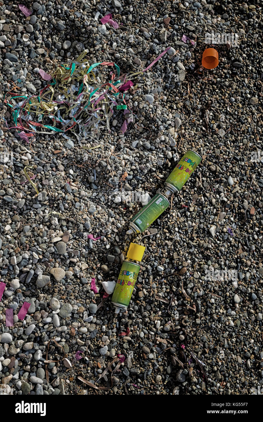 Crazy string cans on dark sand, Paphos, Cyprus Stock Photo - Alamy