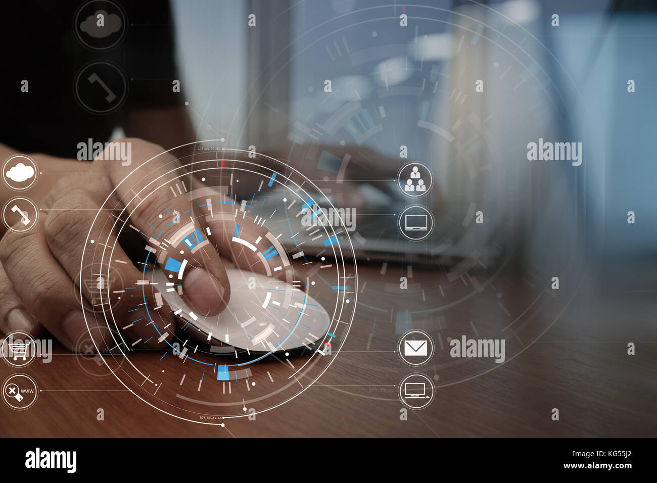 businessman hand working with modern laptop computer in modern office ...