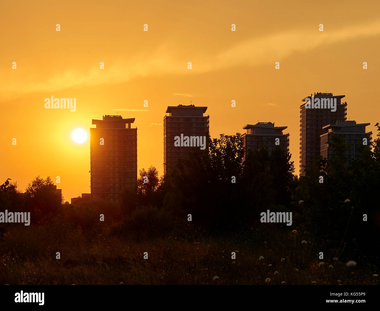 Sunset over Asmita Gardens seen from Vacaresti Delta Stock Photo - Alamy
