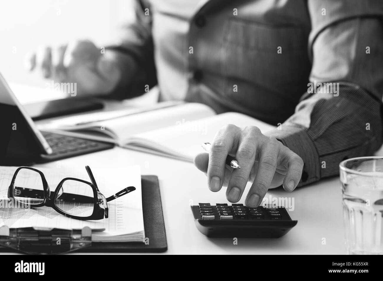 Desk table calculator Black and White Stock Photos & Images - Alamy