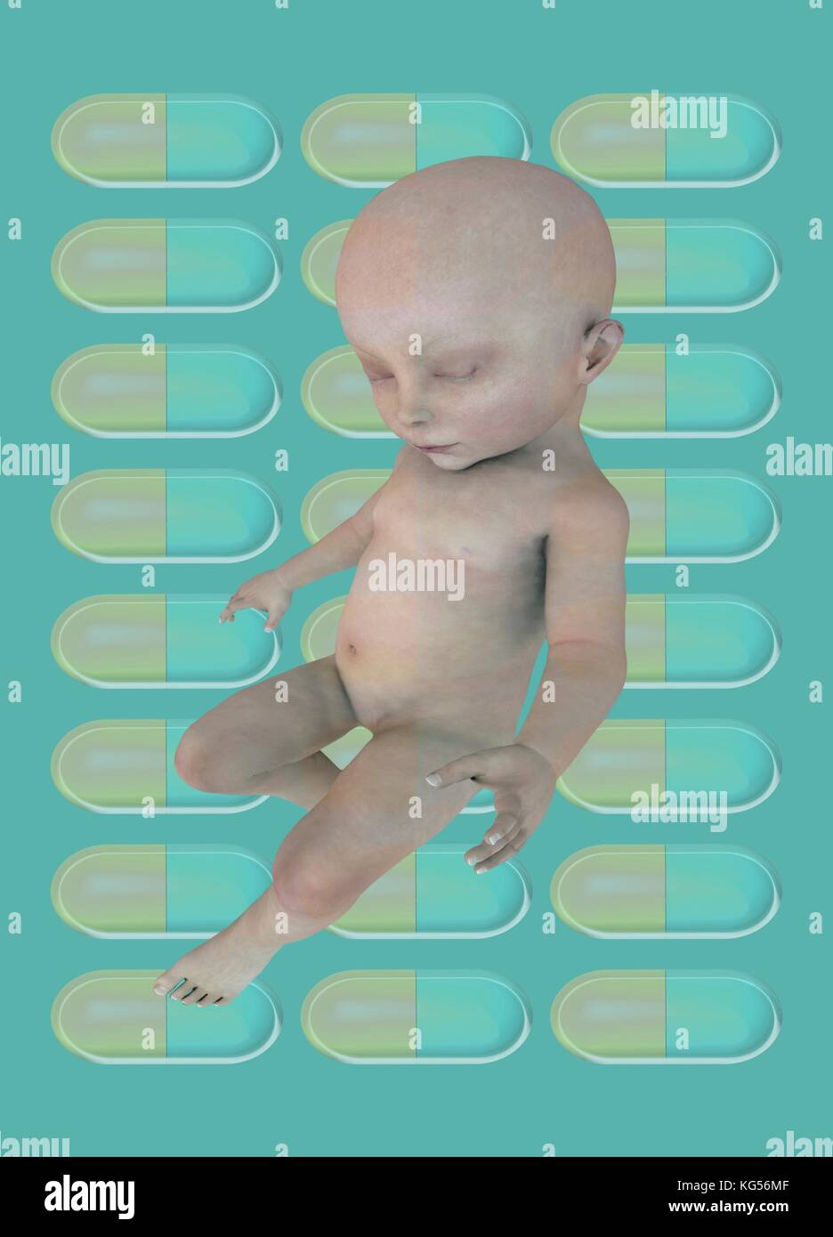 Baby with pills, illustration Stock Photo - Alamy