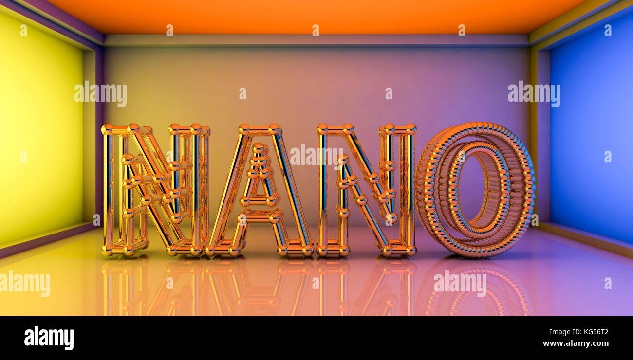 The word nano made from crystalline grid, nanotechnology concept ...