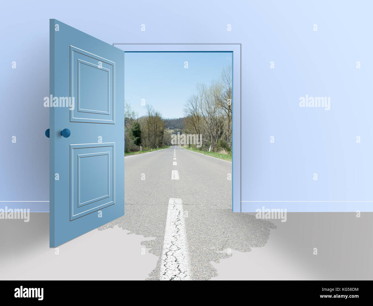Room with open door. The road outside and inside the house Stock Photo ...