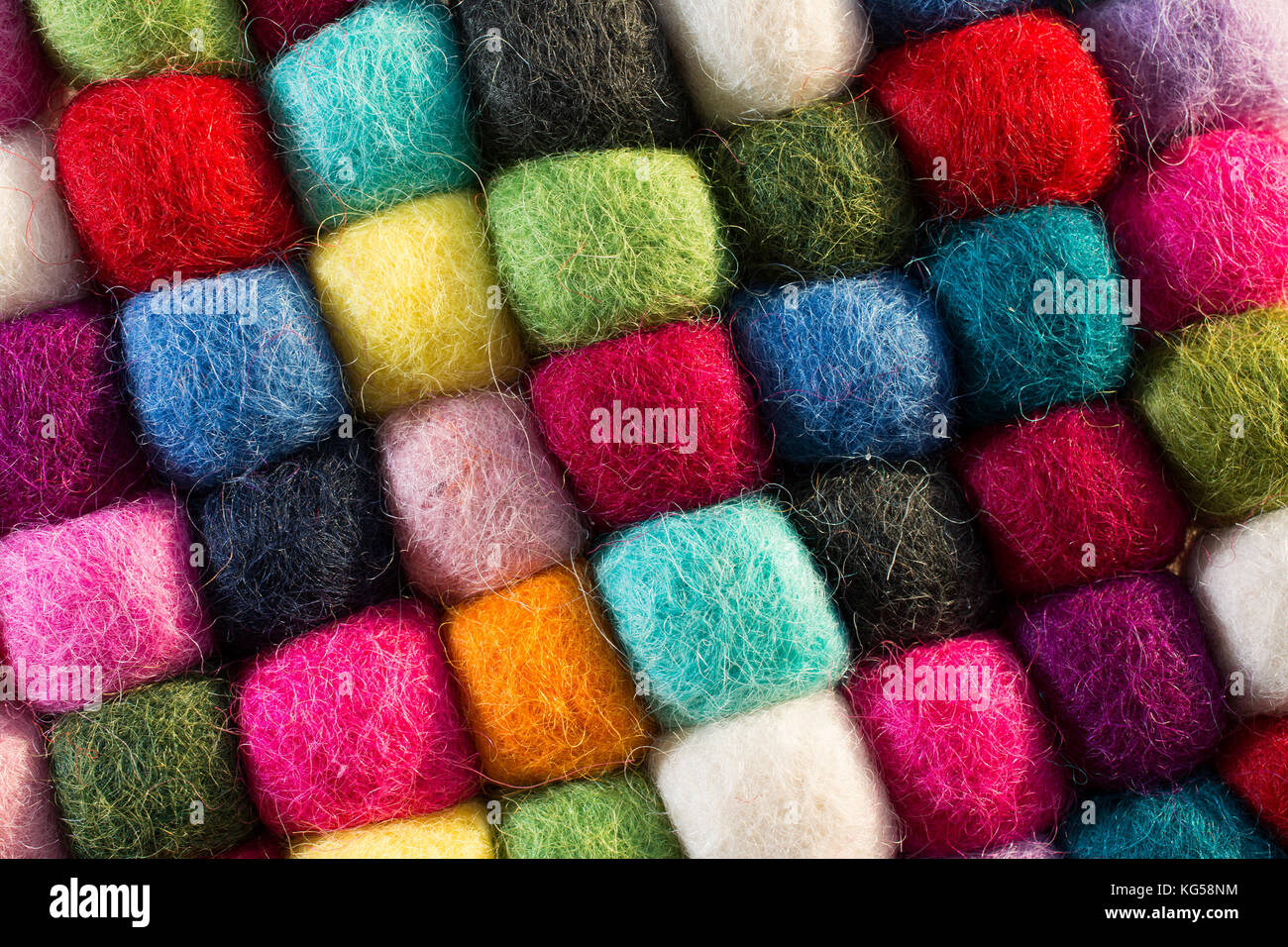 Geometric background with balls of colored synthetic wool Stock Photo ...
