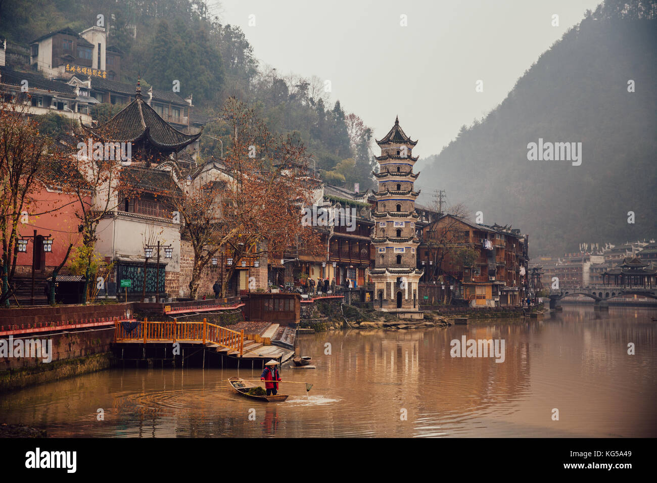 A beautiful scenery of ancient riverside in phoenix town china Stock ...