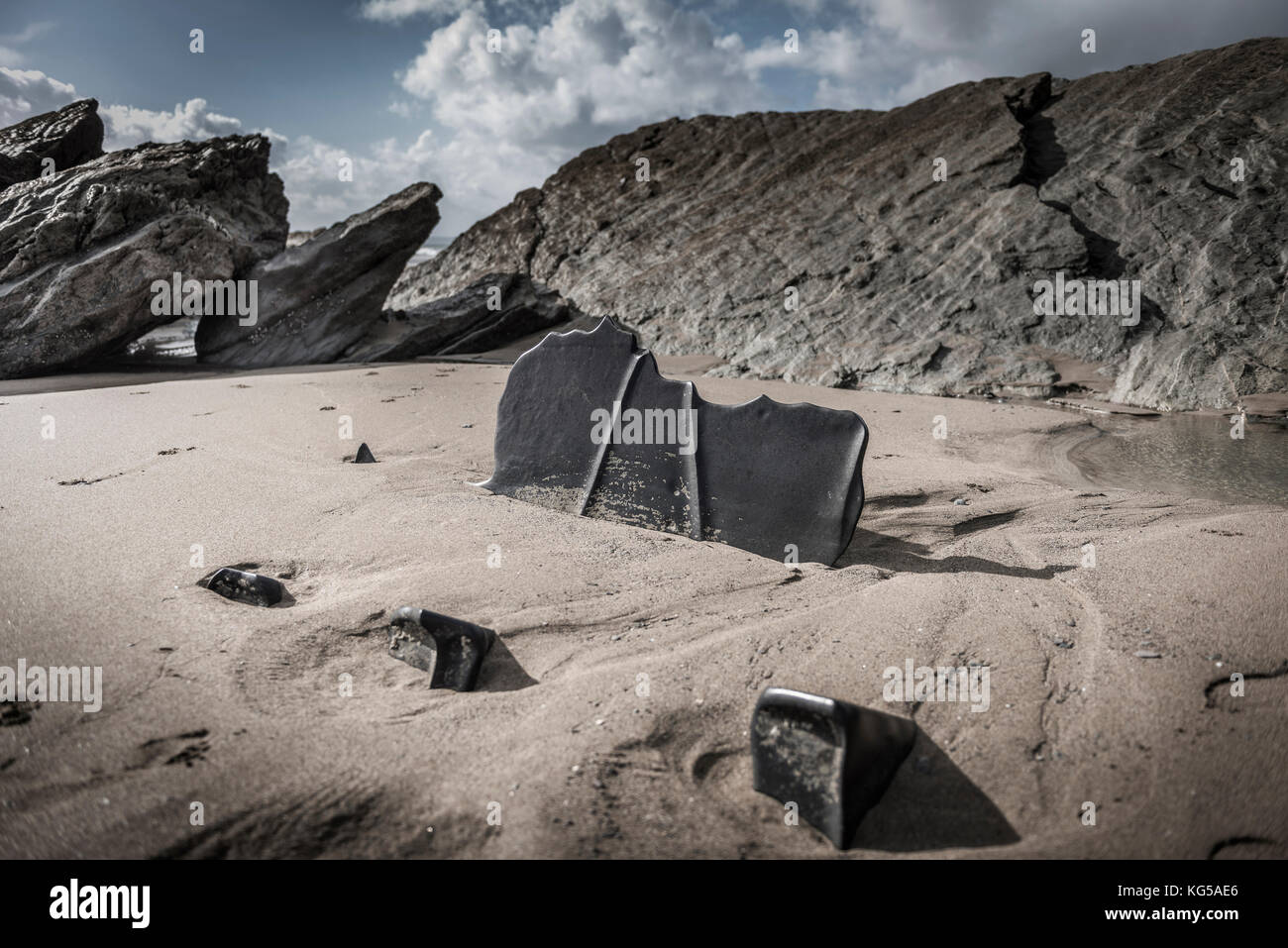 Strange large metal object washed up on the beach at Whitsand bay ...