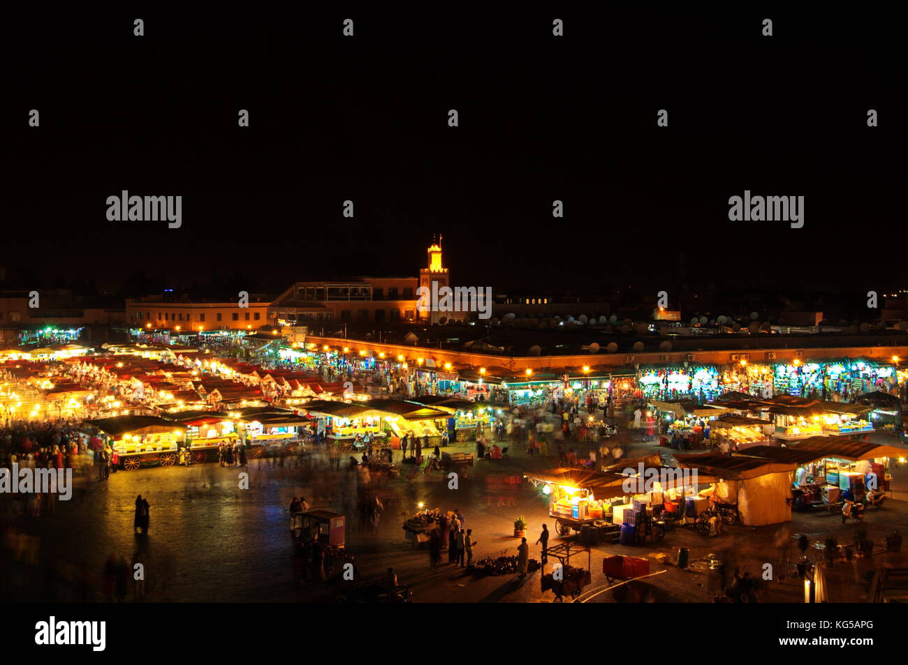Marrakesh Souk market square in Morocco Jemaa el-Fnaa night time view ...