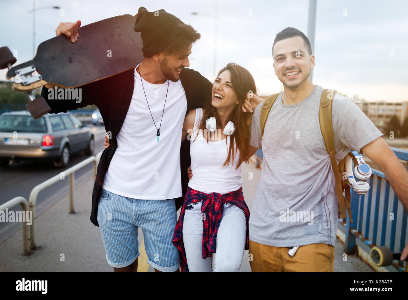 Group of happy friends hang out together Stock Photo - Alamy