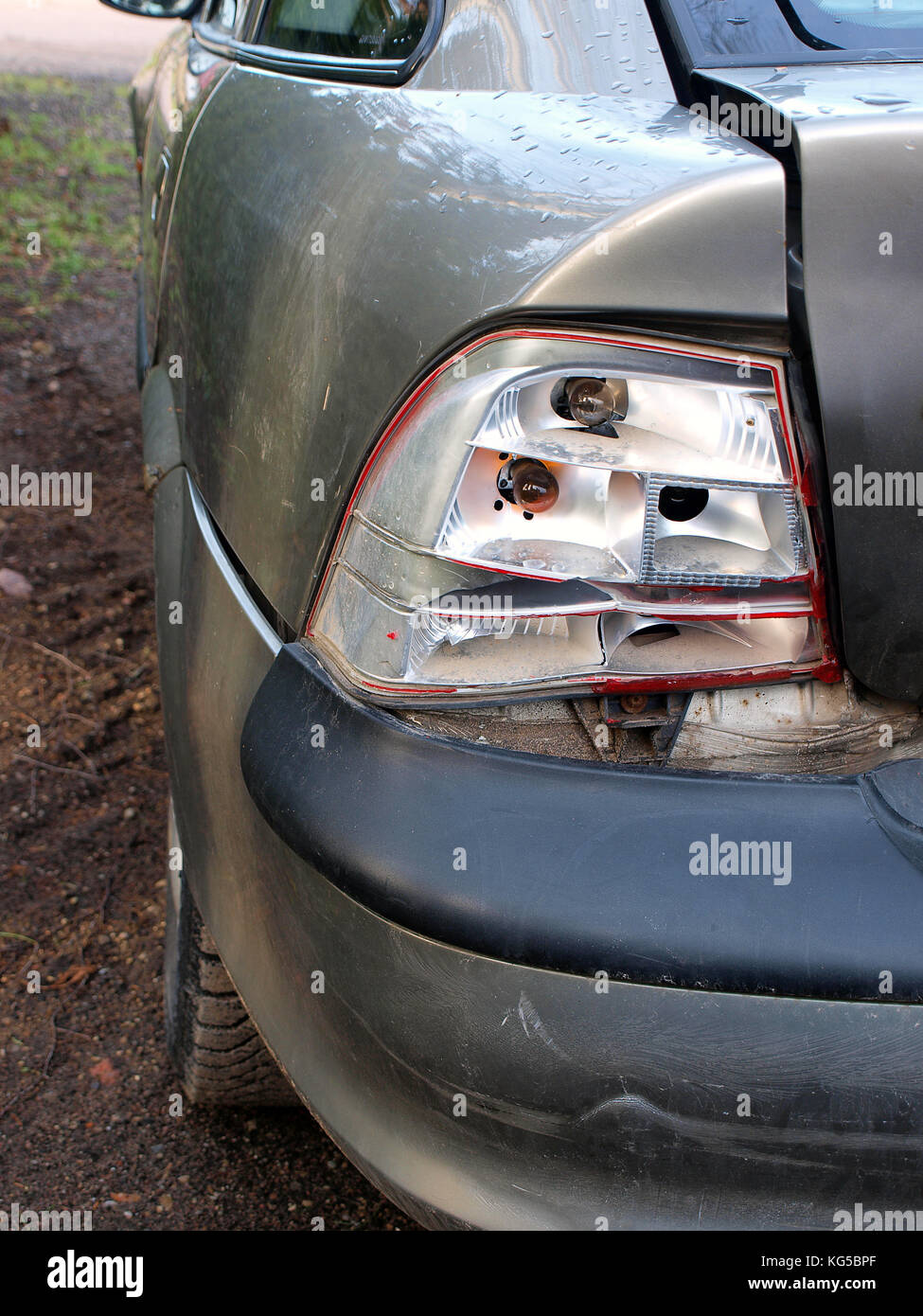 Left rear lights of car damaged in road accident Stock Photo - Alamy