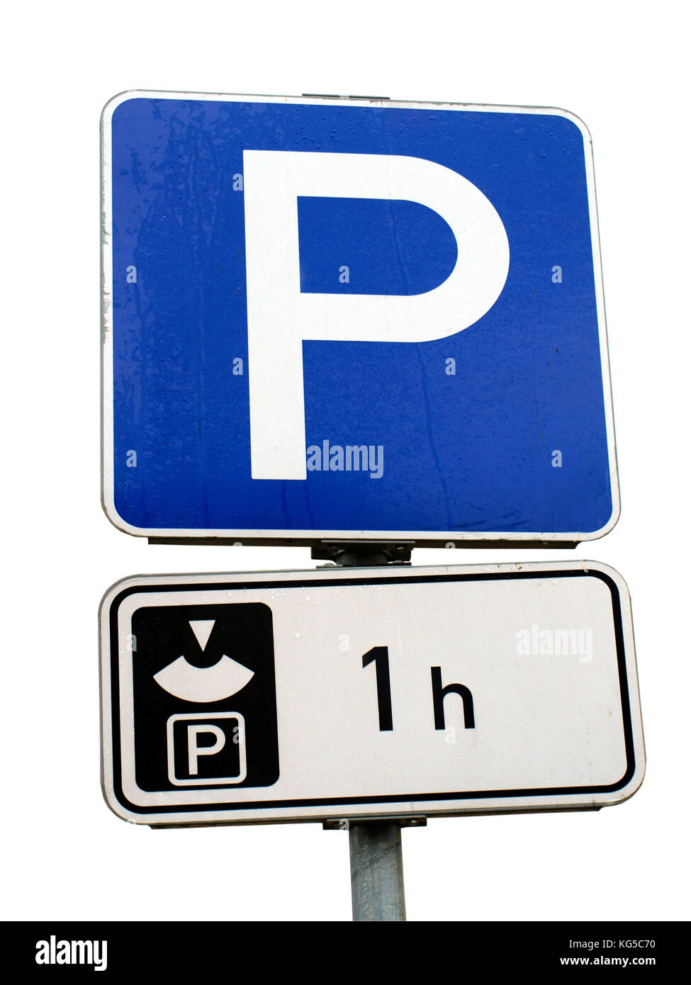 Parking sign with time limit one hour isolated on white Stock Photo - Alamy