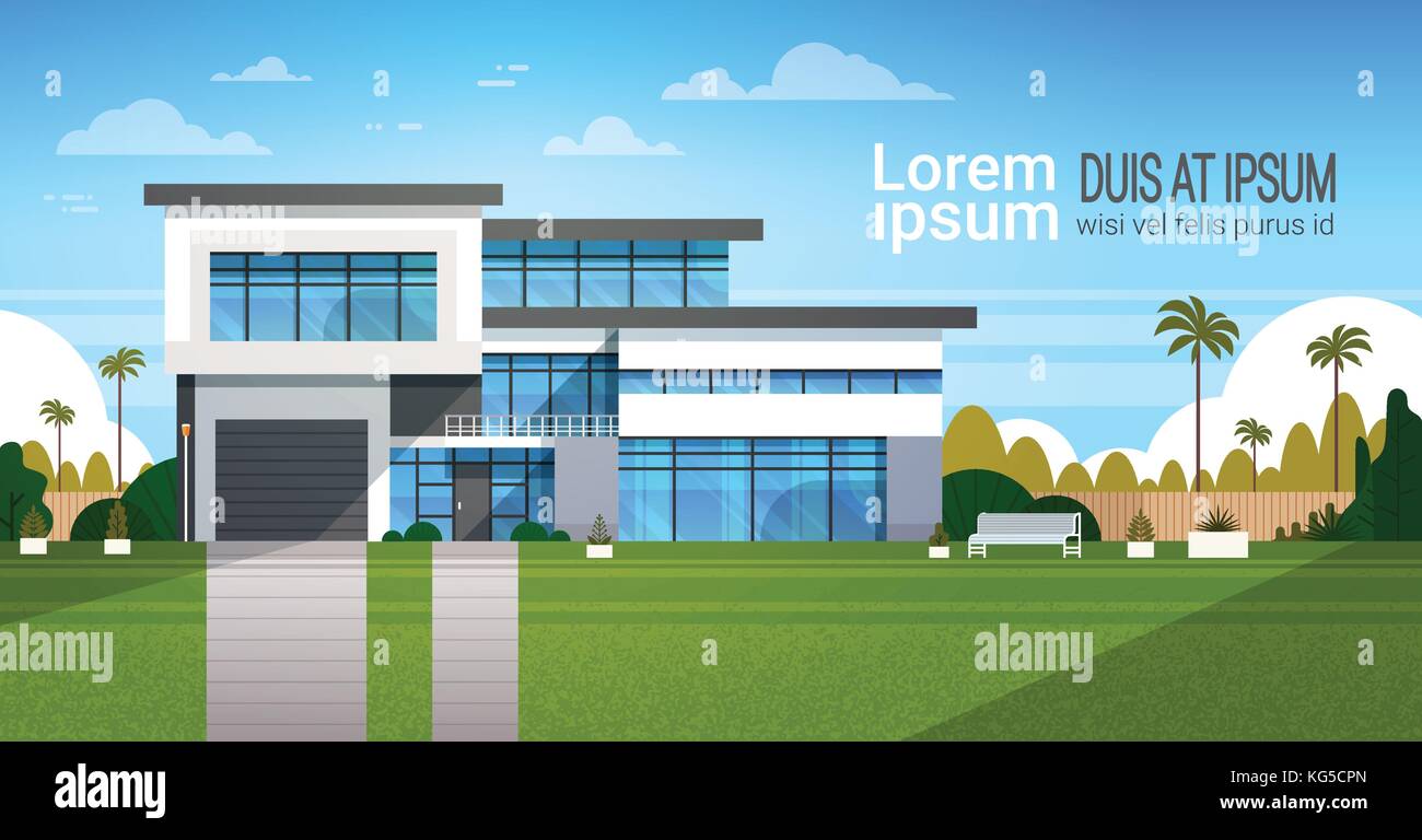 Modern Cottage House Exterior, Villa Building Banner with Copy Space ...