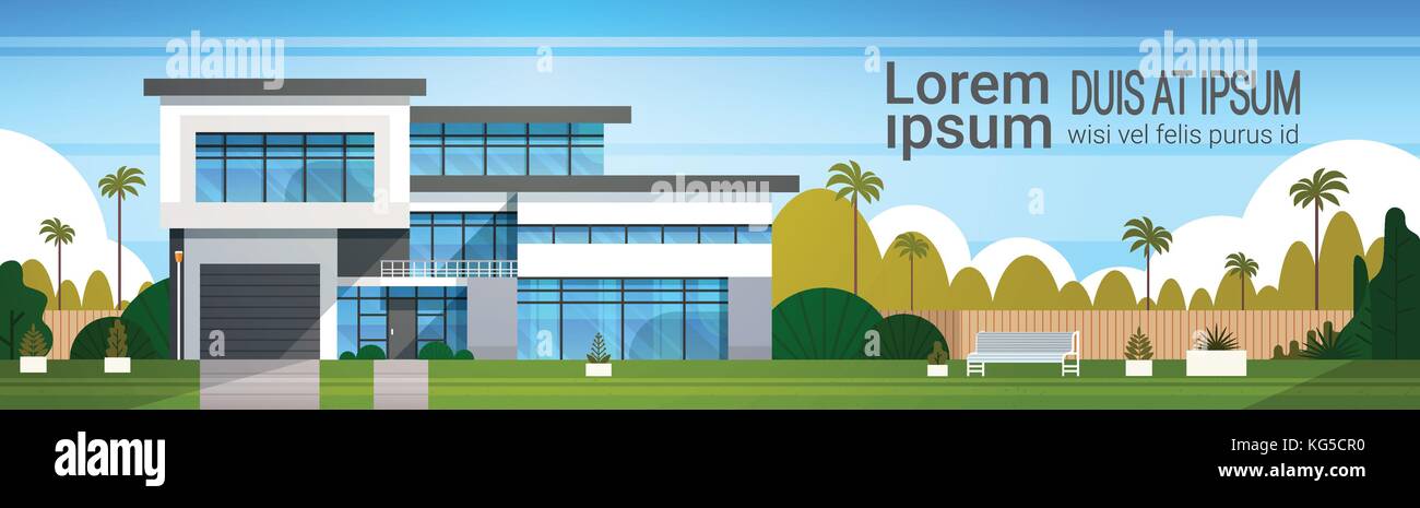 Modern Cottage House Exterior, Villa Building Horizontal Banner with ...