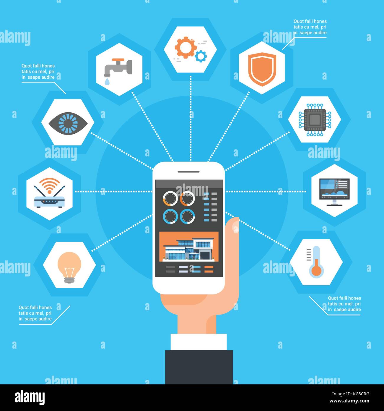 Hand Using Smart Home Control System On Smartphone House Monitoring ...