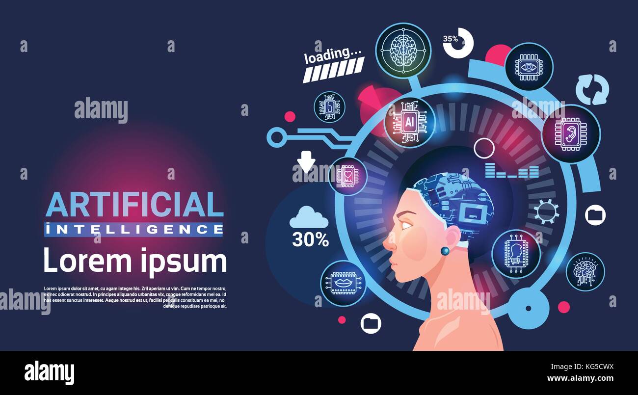 Artificial Intelligence Female Head Cyber Brain Modern Technology ...