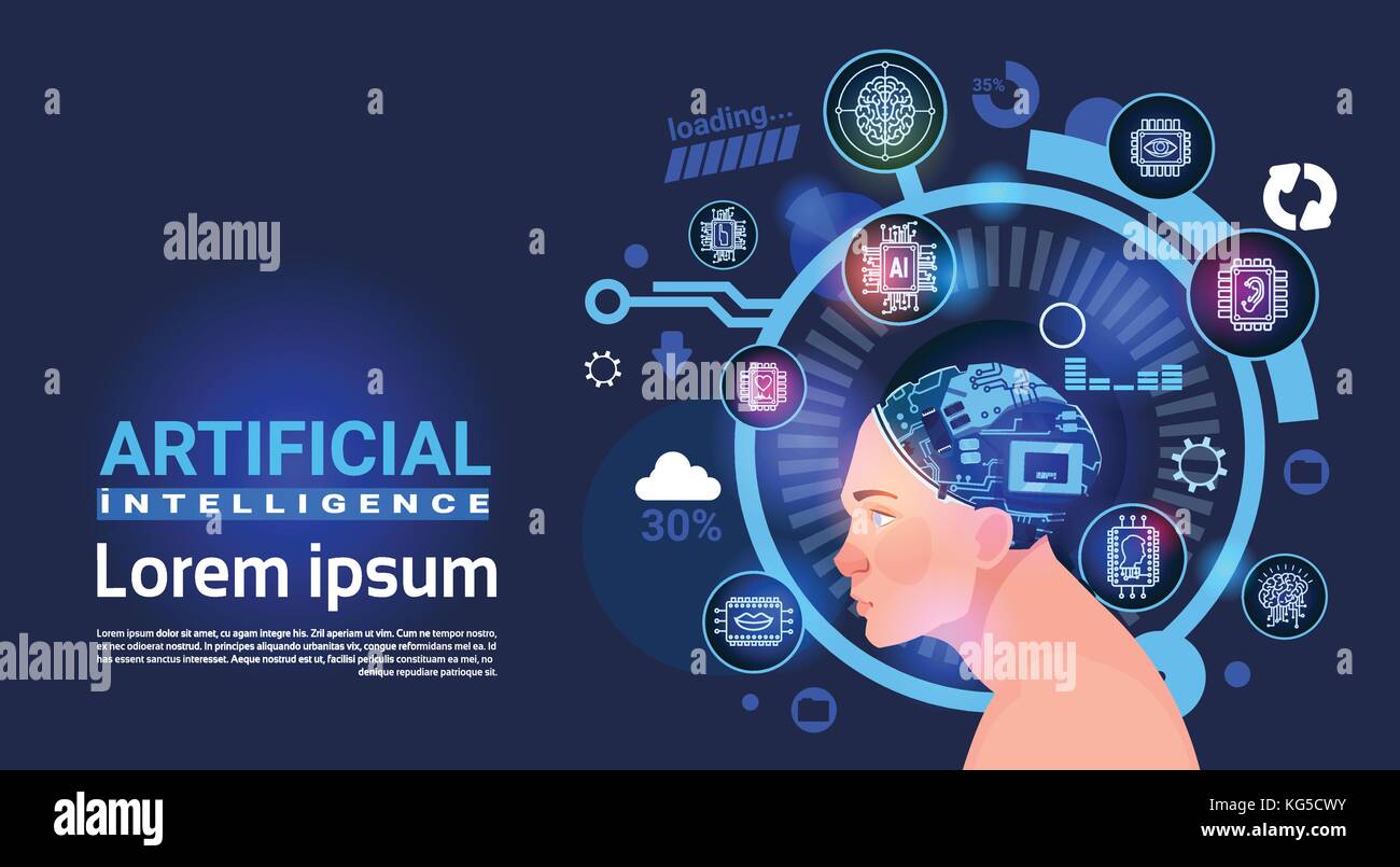 Artificial Intelligence Male Head Cyber Brain Modern Technology Robots ...