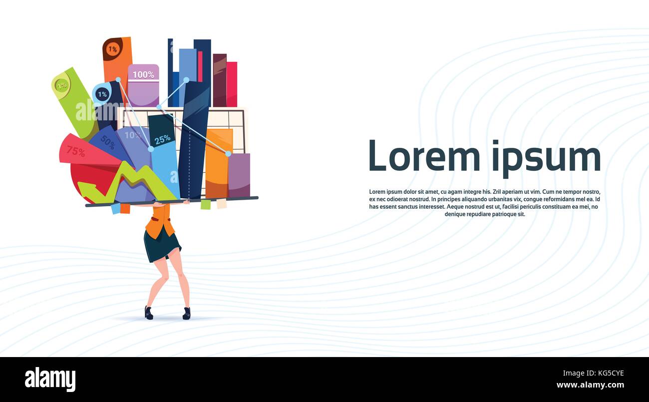 Woman Hold Box With Office Stuff Digrams And Charts With Percents On ...