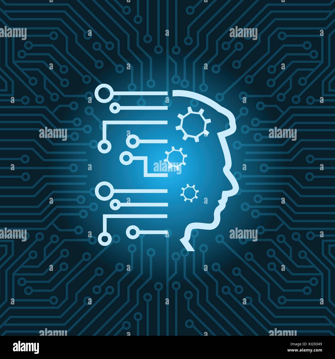 Human Head Icon Over Blue Circuit Motherboard Background Stock Vector ...